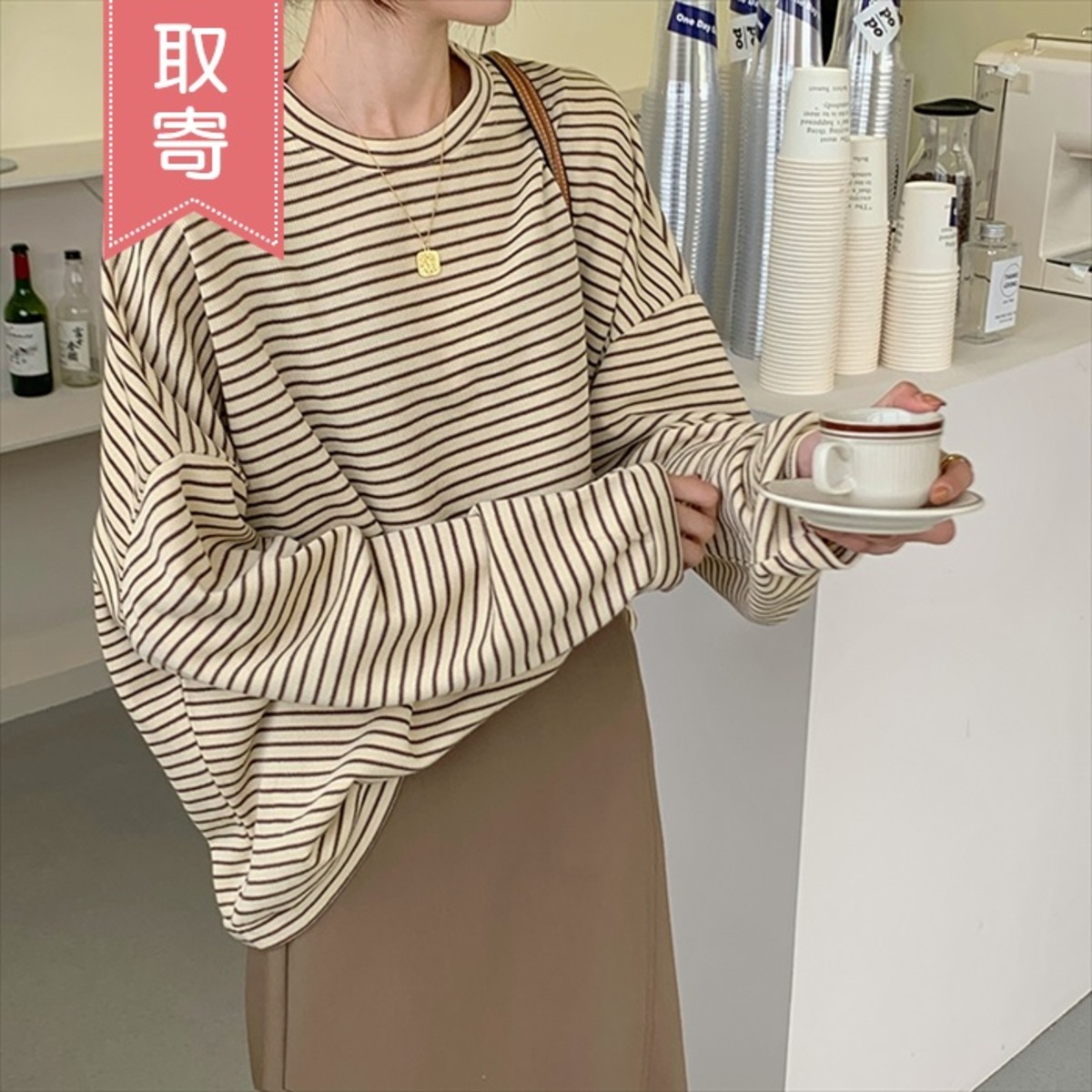 レトロボーダー 長袖 トレーナー バイカラー カットソー タグデザイン 可愛い オーバーサイズ レディース ※【取寄：発送目安14-21日営業 ...