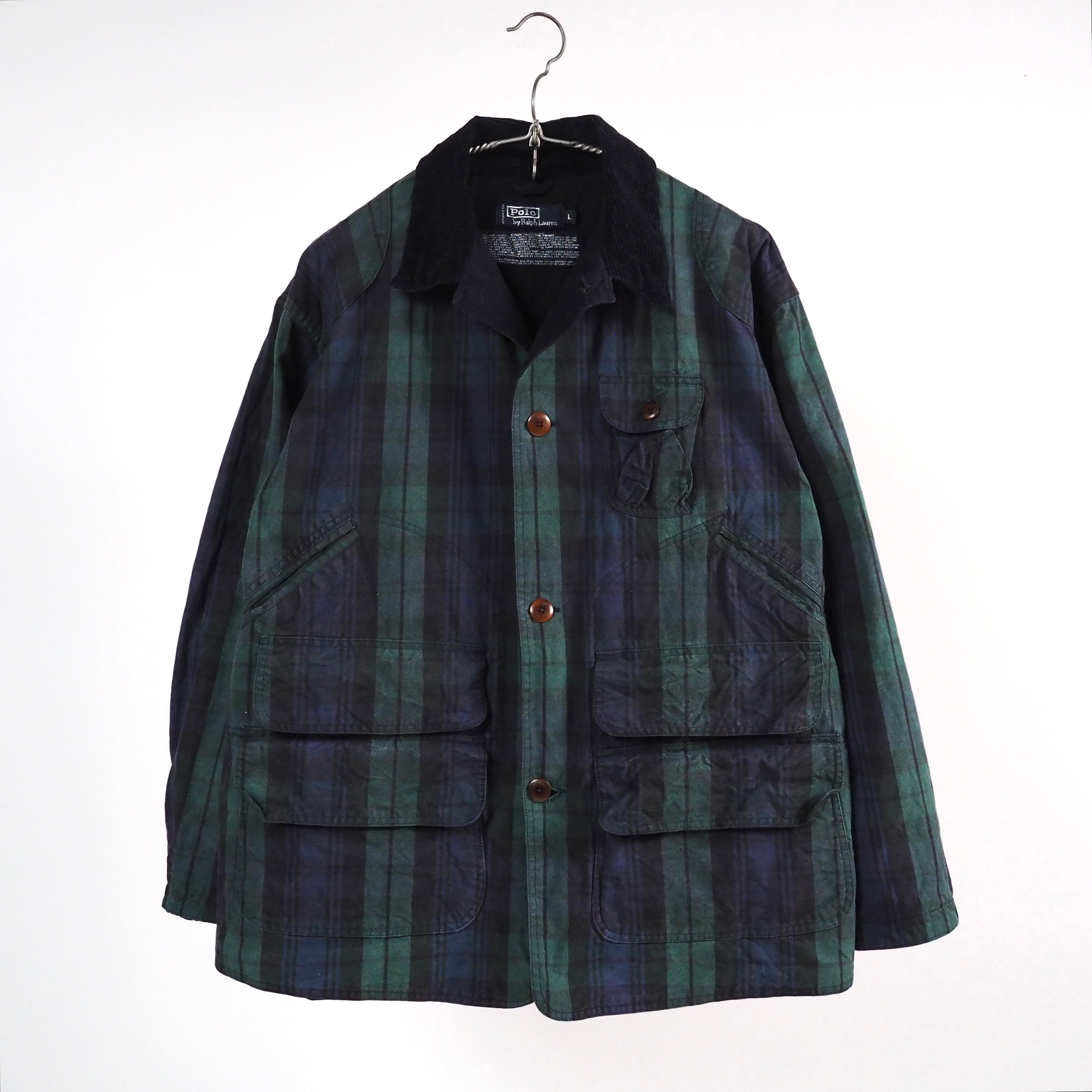 Polo by Ralph Lauren black watch waxed hunting jacket L 80's Polo by Ralph Lauren black watch waxed hunting jacket L 80's