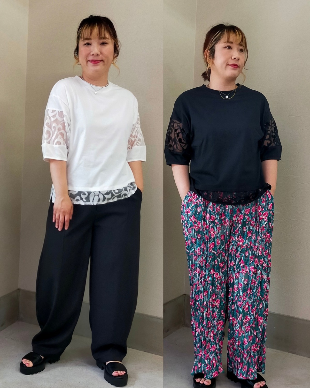 袖メッシュレースTシャツ | ぽっちゃりセレクトchachapi