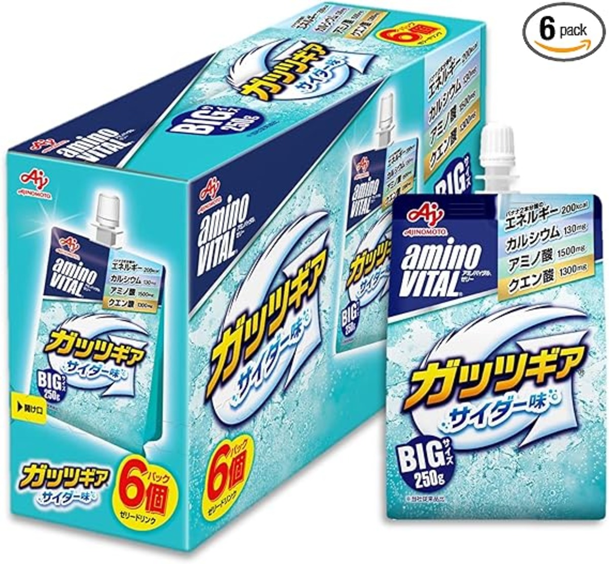 味の素 アミノバイタル ゼリードリンク ガッツギア サイダー味 250g×6個 アミノ酸 1500mg クエン酸 1300mg エネルギー 200kcal カルシウム 栄養補給 キッズ a ...