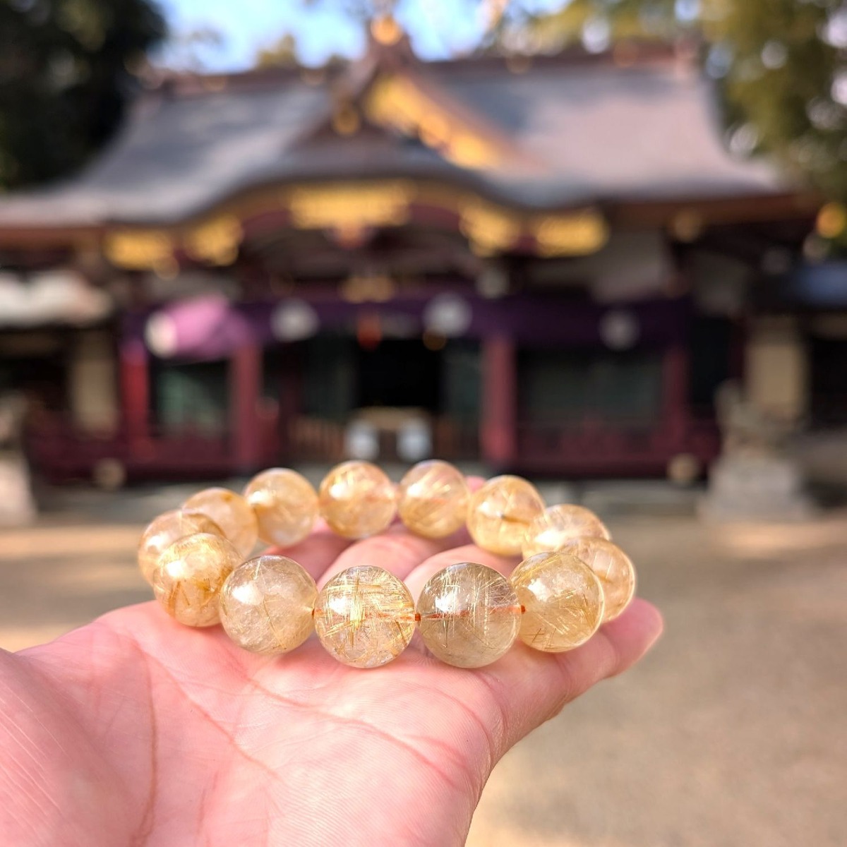 【神社での浄化・祈願済】タイチンルチル ブレスレット 17ミリ 一点物 GTR27 ギフトセット お守り効果 京海堂 | 京海堂