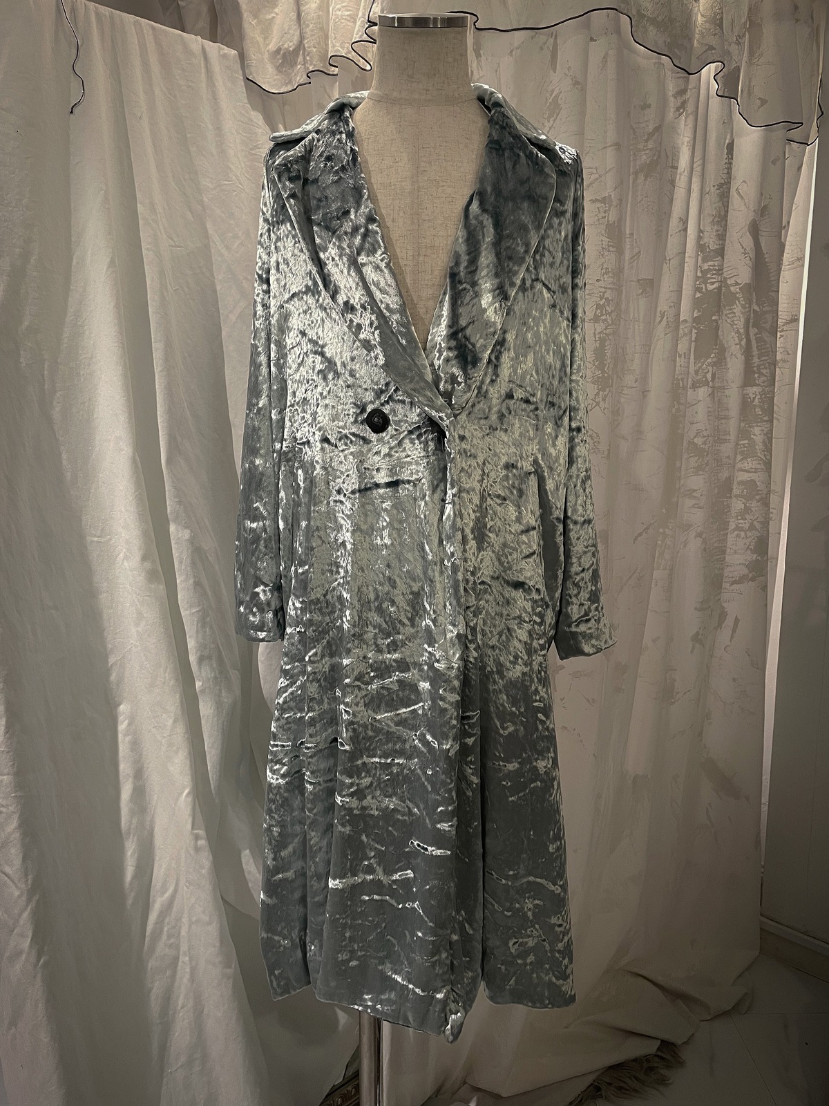 Silver Velvet Double Breasted Chester Coat | Queens