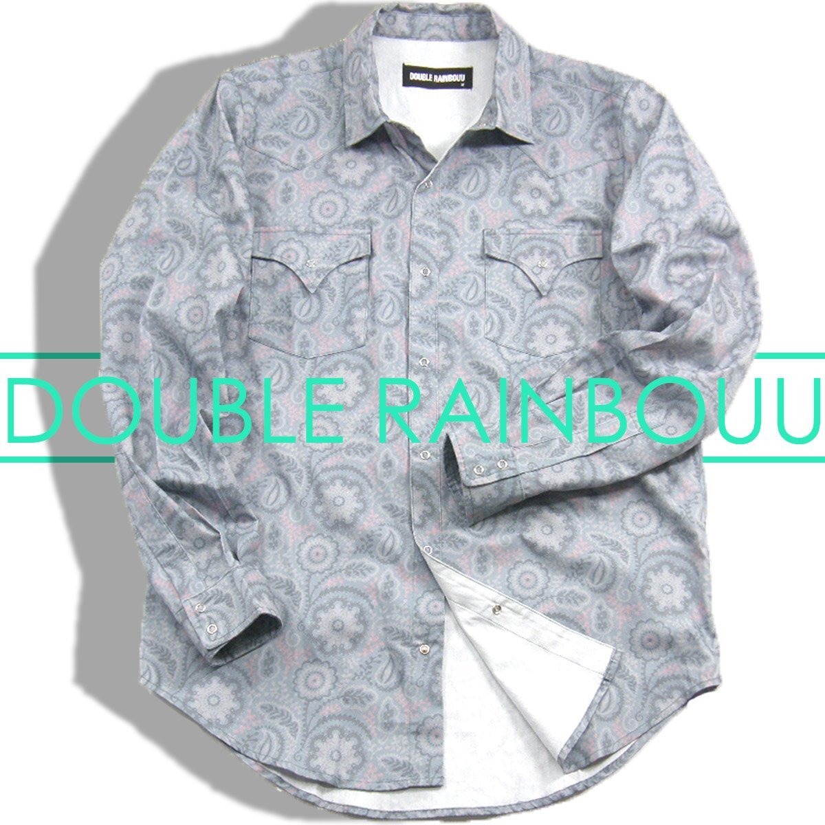 DOUBLE RAINBOUU / ダブルレインボー ウエスタンシャツ 長袖シャツ ペイズリー柄 コットン シャツ ダブルレインボウ グレー ...