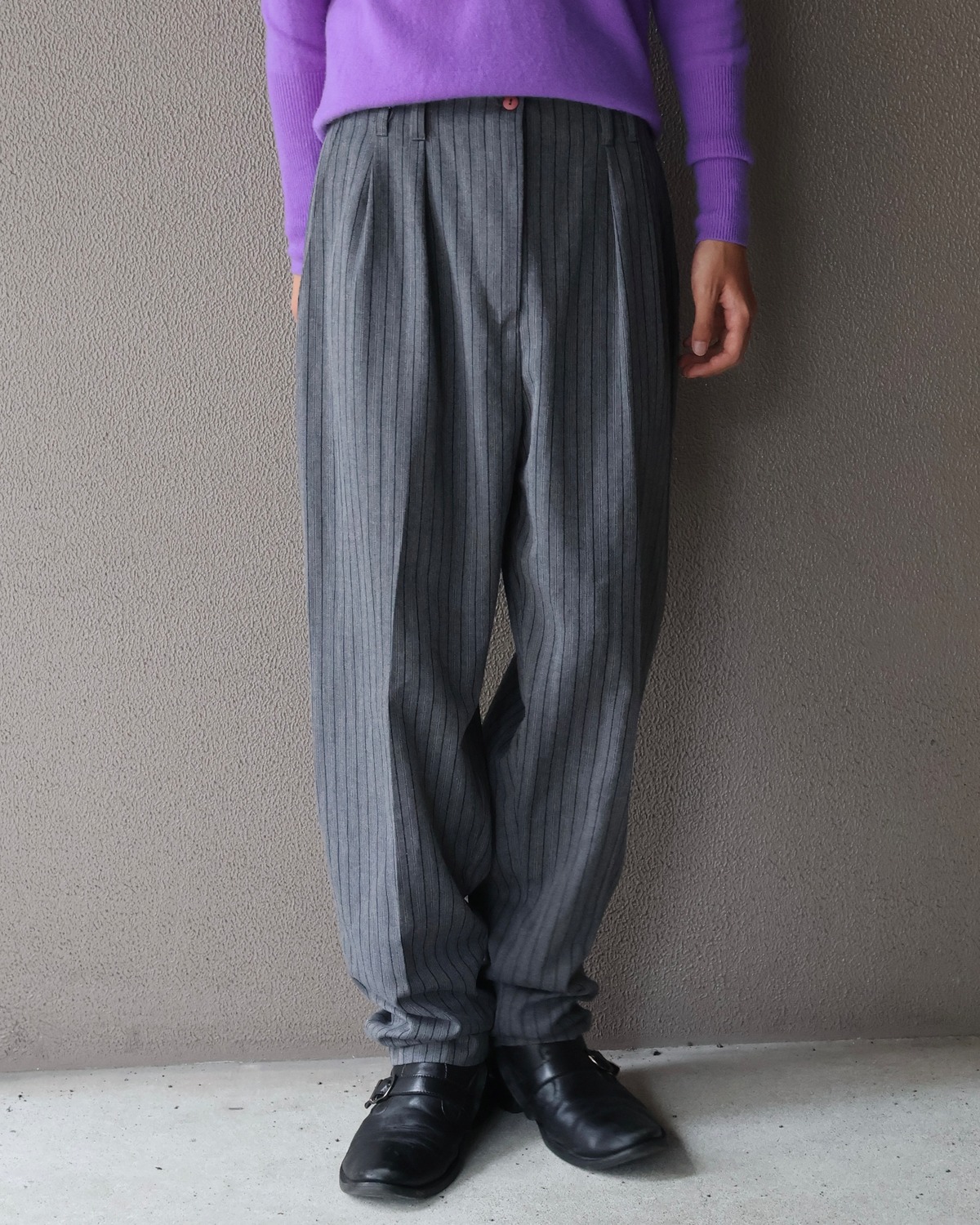 2-pleat striped slacks | blendmarket