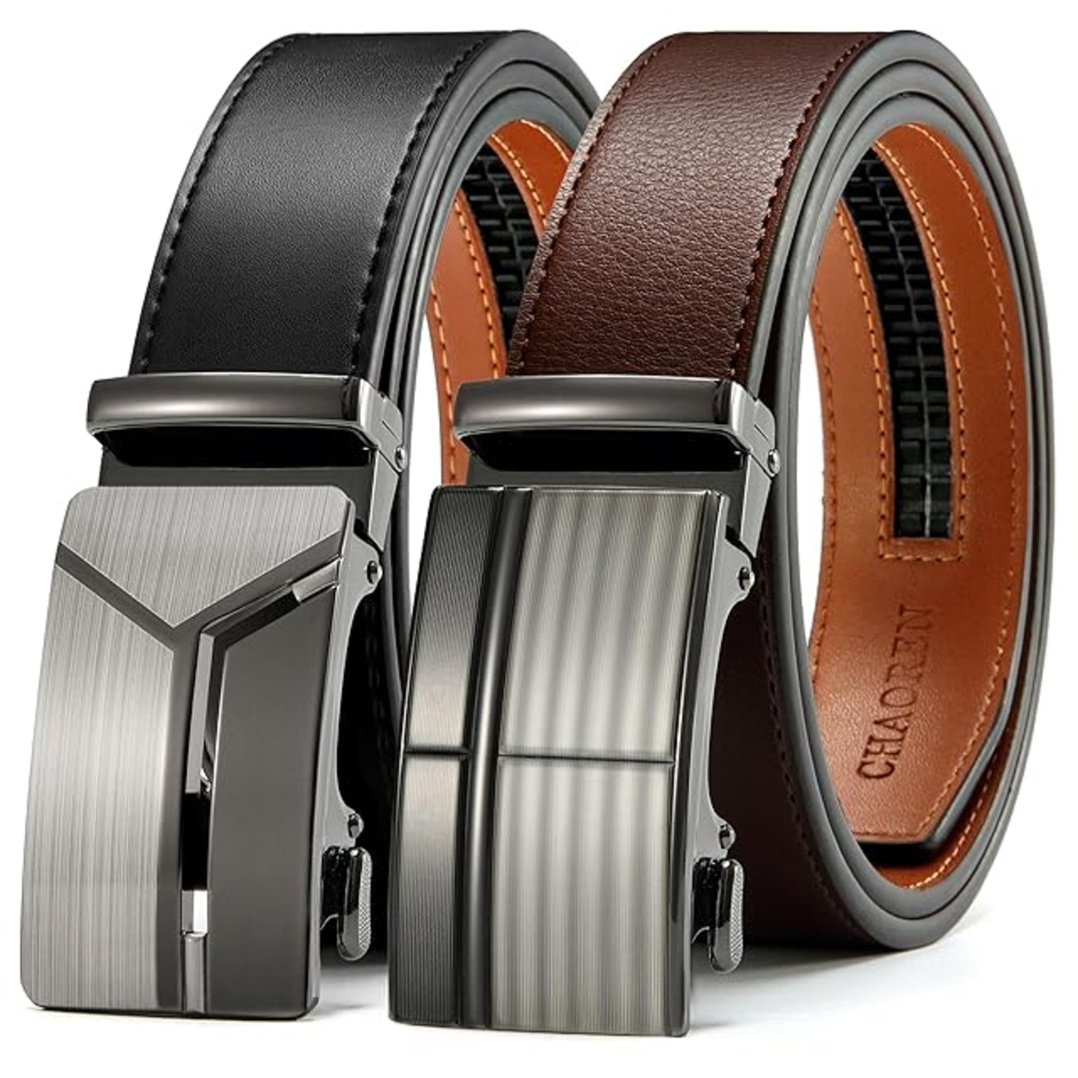 [CHAOREN] ベルト メンズ 2本セット ビジネス - 大きいサイズ オートロック式 ベルト 穴なし 革 - 無段階調整 スーツ 紳士 35mm幅 ギフトボックス付 | AVENIR