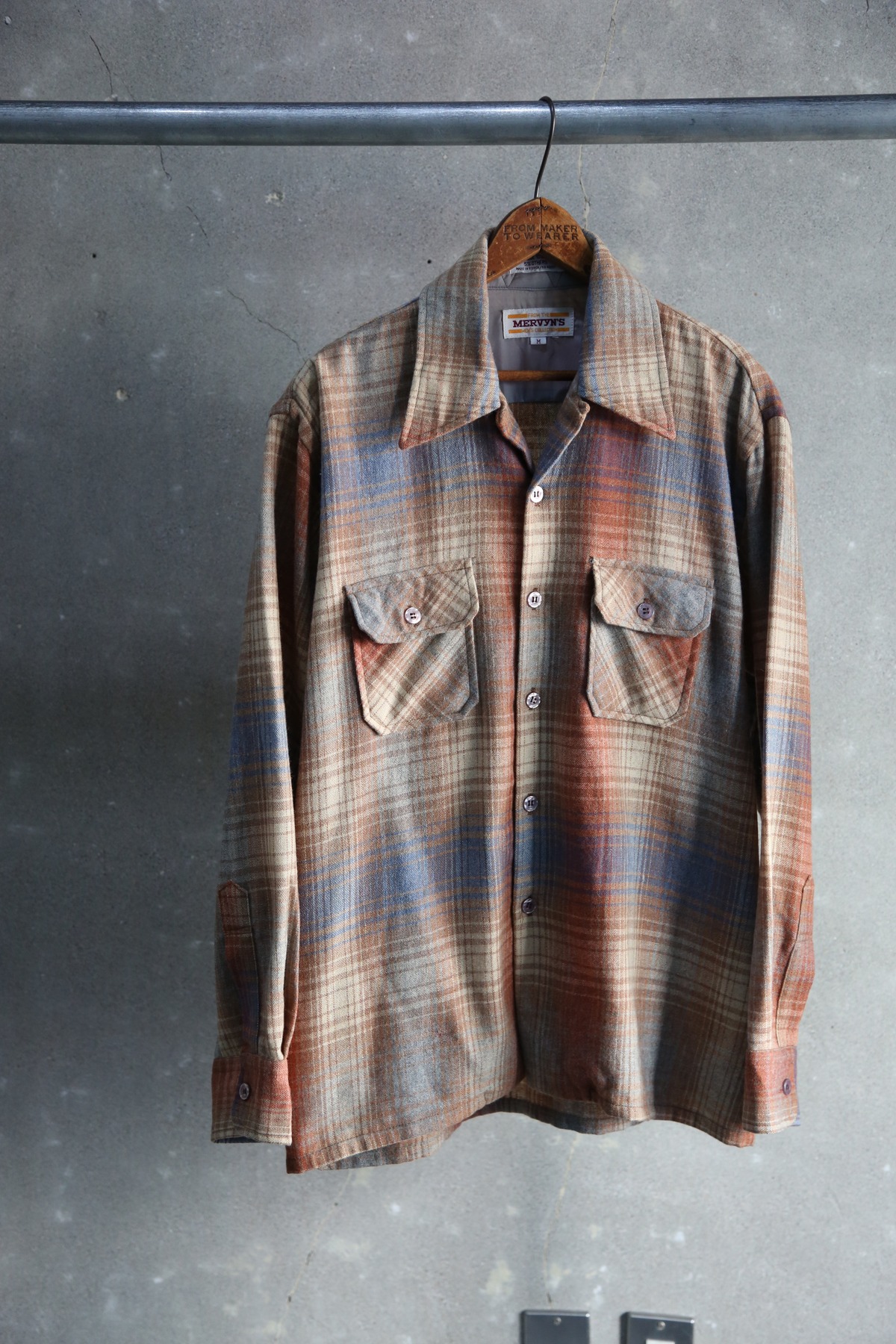 70s【MERVYN'S】L/S Open Collar Wool Shirt | the Holic vintage clothing