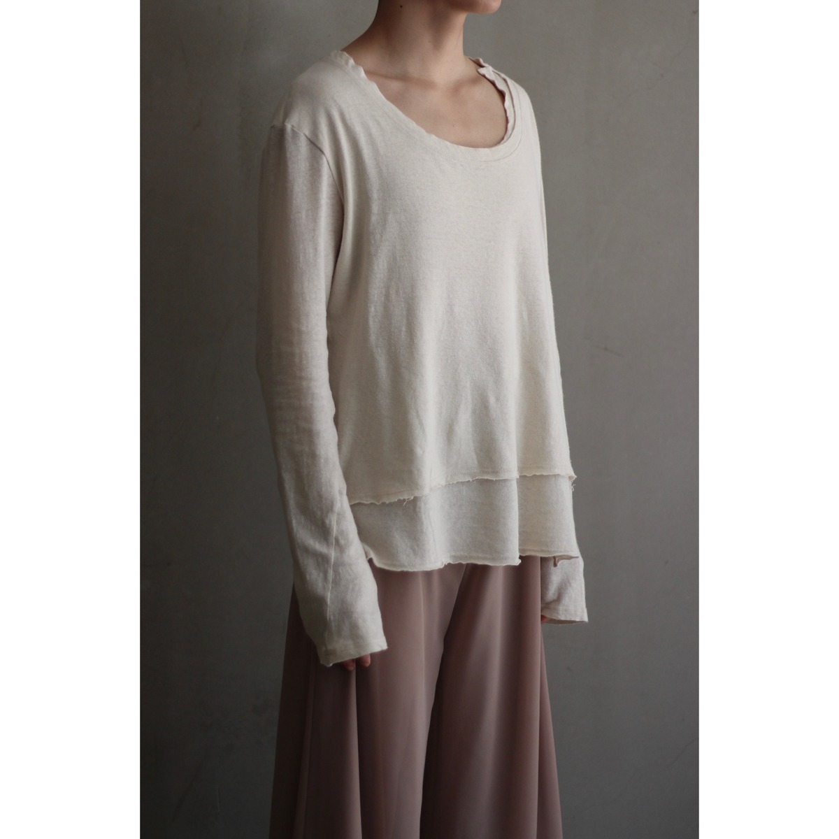 【OTSU】"Y’s" cotton × linen docking design pullover -10315- | cv