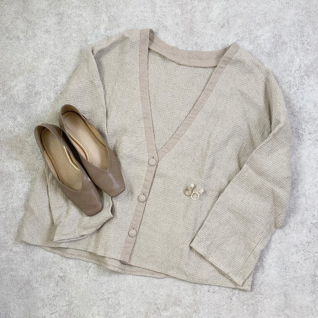 〈送料無料〉リネンワッフル カーディガン リネン100% color : ホワイト / ベージュ | itoa.n.