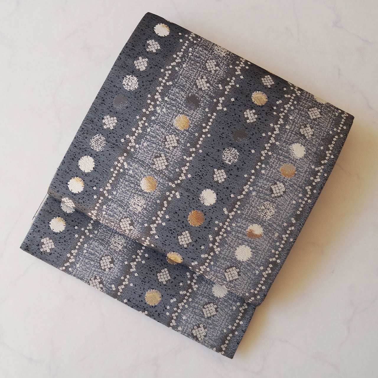 【ふくろ帯】灰青地 雪輪に疋田文 リバーシブルふくろ帯 | 大山キモノ・ちぇらうなぼるた