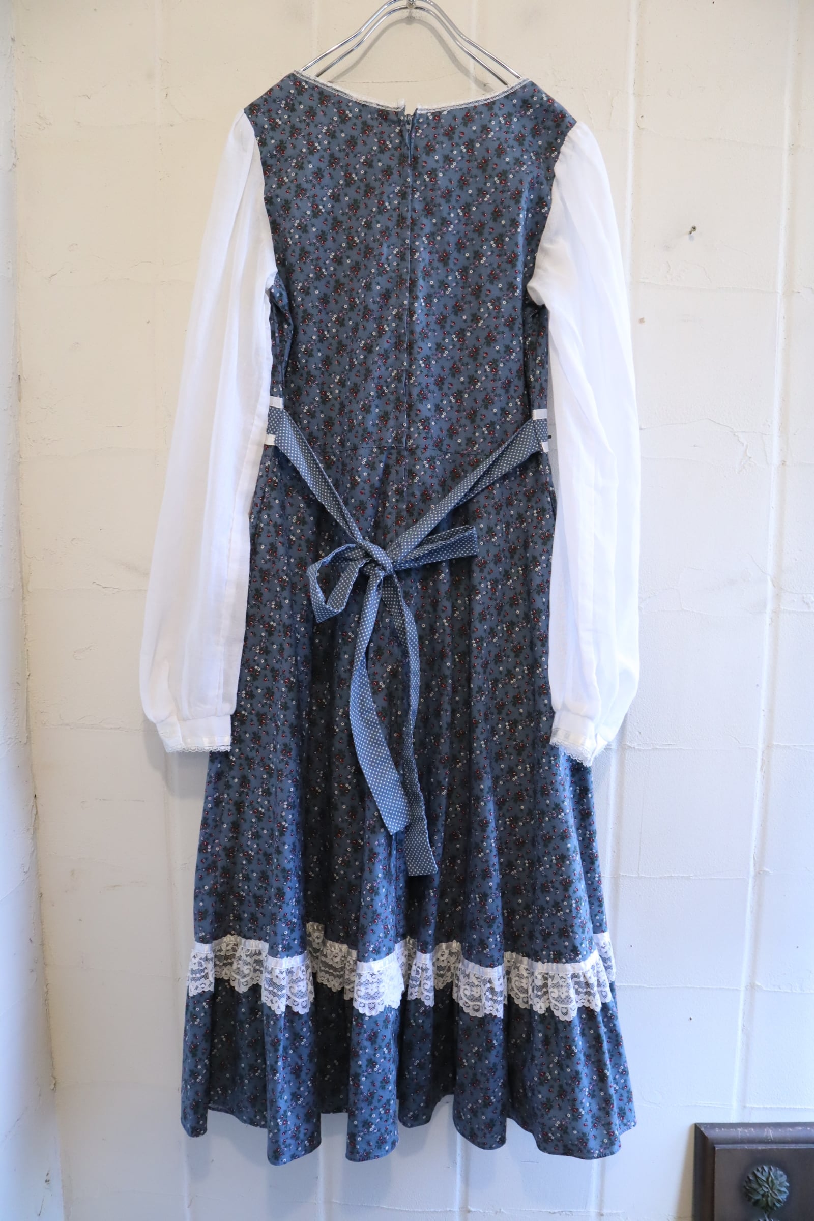 70s GUNNE SAX blue×white flower pattern dress [l-4723] | Fizzvintage