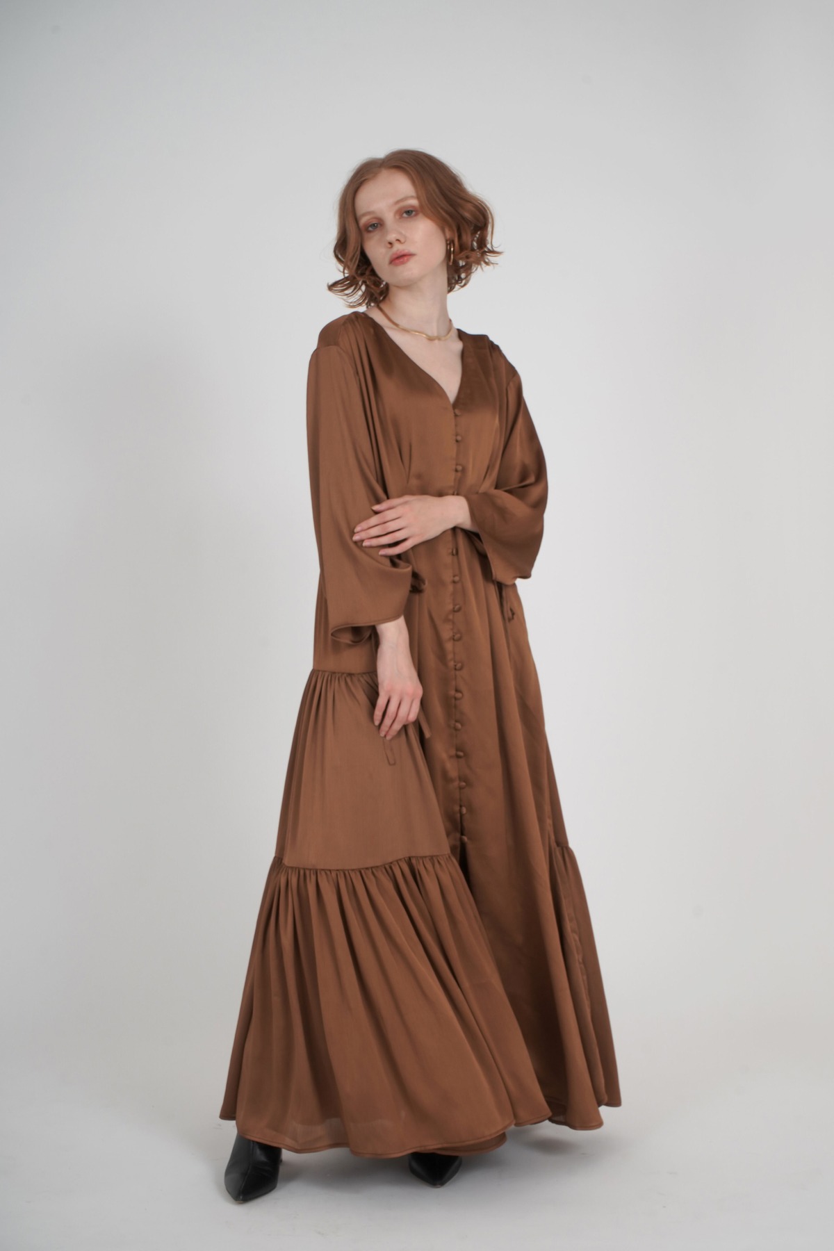 2WAY BACK TIERED BROWN DRESS | LIIA -リーア- LIFE IS ART