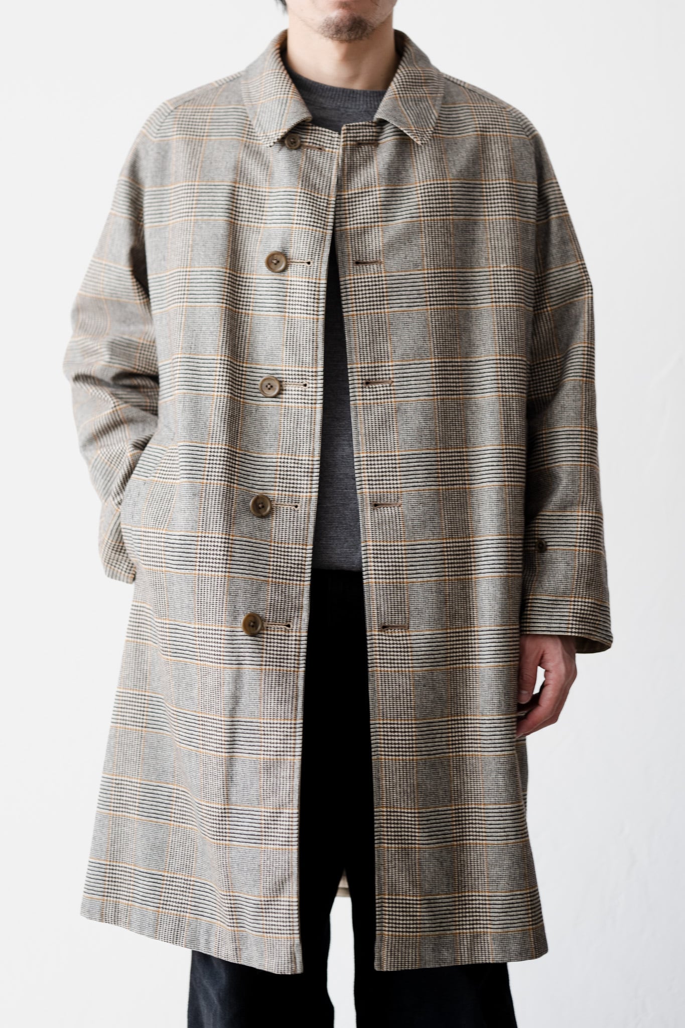 [70's] "Burberry's" Gabardine / Wool Check One-panel sleeve Reversible ...