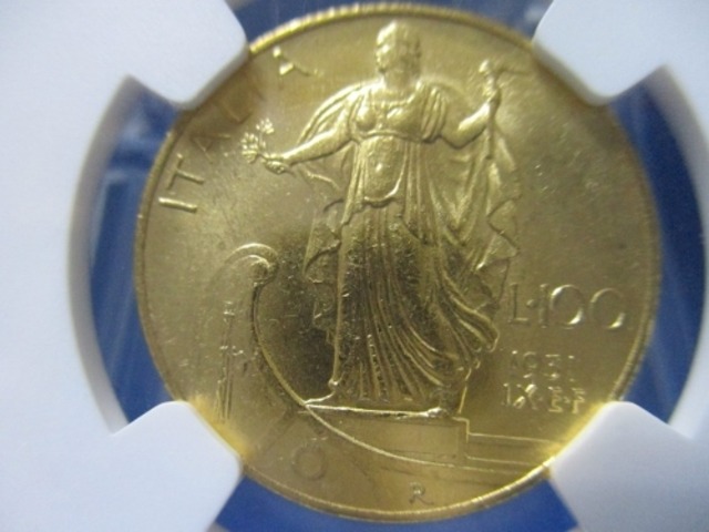 イタリア 100リラ金貨☆ヴィットリオ・エマヌエーレ3世／1931年R IX／NGC MS61／ | アンティークコイン＆モダンコインの青葉コインギャラリー