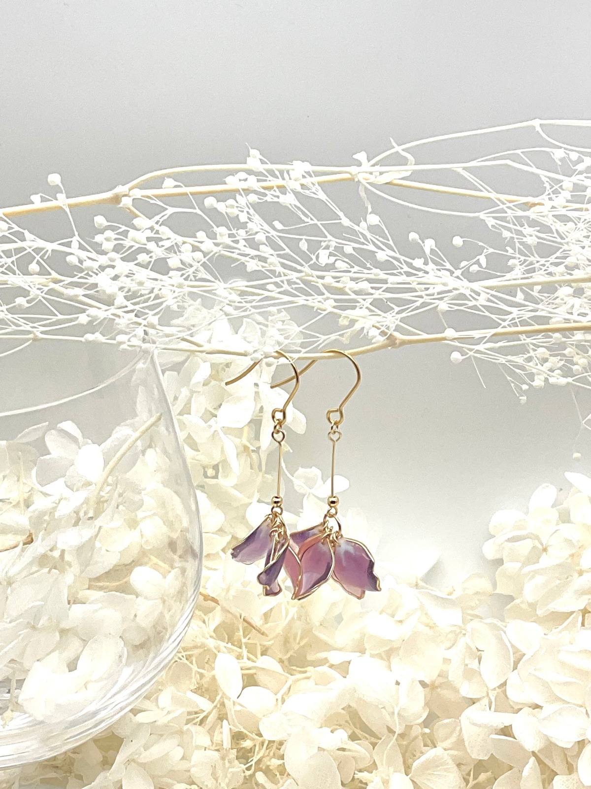 花びら揺れるフルールピアス （PURPLE×PINK）PURPLE多め | L' Atelier Eclair