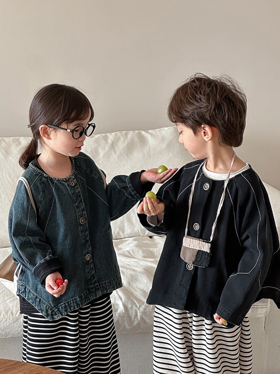 《取寄》 ステッチドルマンデニムシャツ （ブルー／ブラック） JIAY 2025春 韓国子供服 シャツ シャツジャケット トップス デニム ...