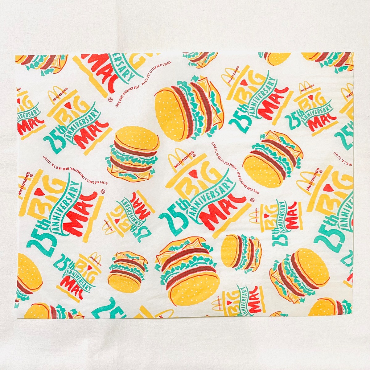 BIG MAC WRAPPING PAPER 25th ANNIVERSARY USマクドナルド ビッグマックの包み紙 25周年記念 未使用 ...