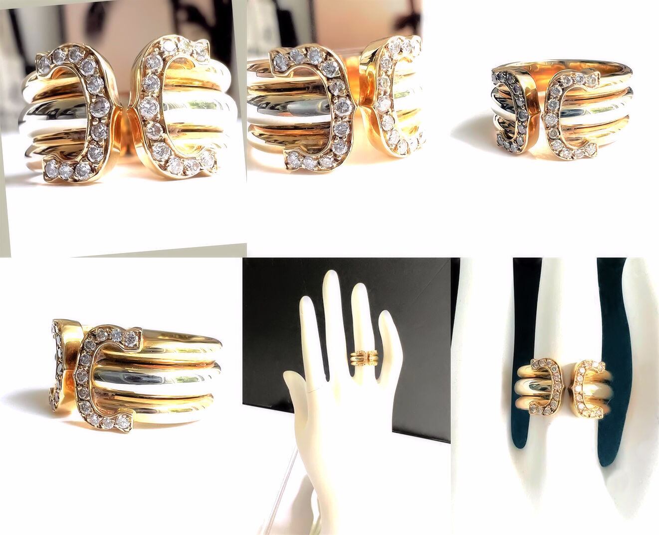 CARTIER カルティエ K18 YG PG WG 3 スリーカラー ゴールド 2C ラージ LM リング ダイヤモンド 22P パヴェ トリニティ 指輪 | brand cross tokyo