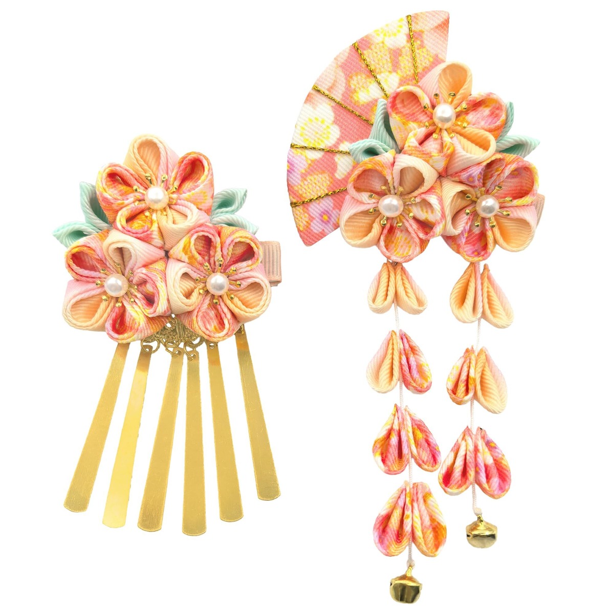 【在庫処分】[JZOON] 髪飾り 七五三 髪飾り 2点セット つまみ細工 【9色展開】 成人式 浴衣 袴 着物 振袖 和装 花 卒業式 結婚式 鈴付き 子供 手作り H4600 ...