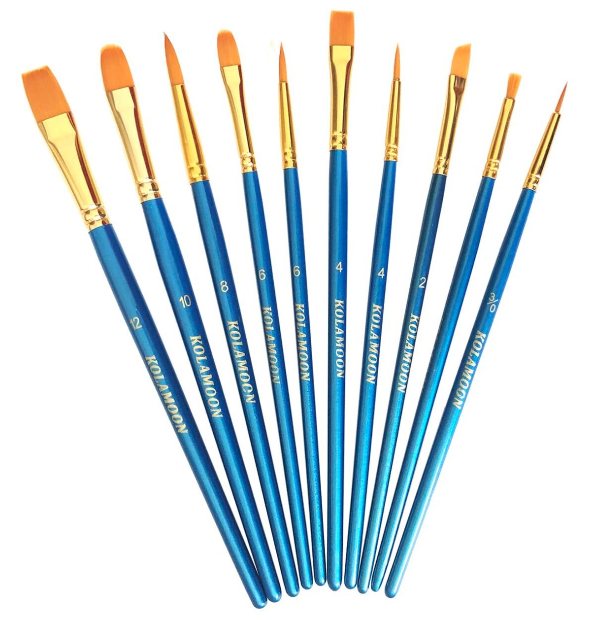 KOLAMOON 10本水彩画 筆 アクリル絵の具 面相筆セット 油彩筆 絵筆セット 油彩油绘用筆 塗装筆 筆塗りセット 丸筆 平筆 | kki2nd