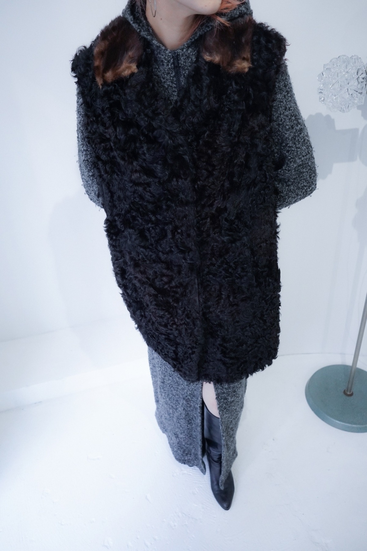 mink collar curly fur vest | sally vintage