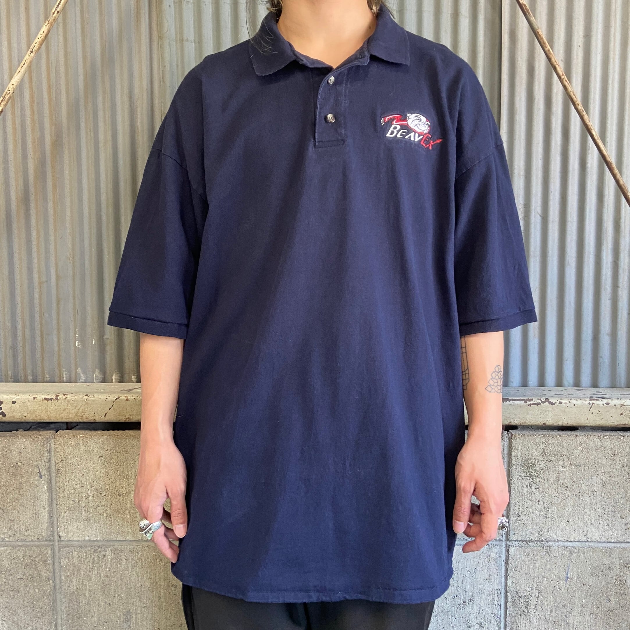 ビッグサイズ BEAVEX 企業ロゴ ワンポイントロゴ刺繍 ポロシャツ メンズ2XL 古着 ネイビー 紺 大きいサイズ 【ポロシャツ ...