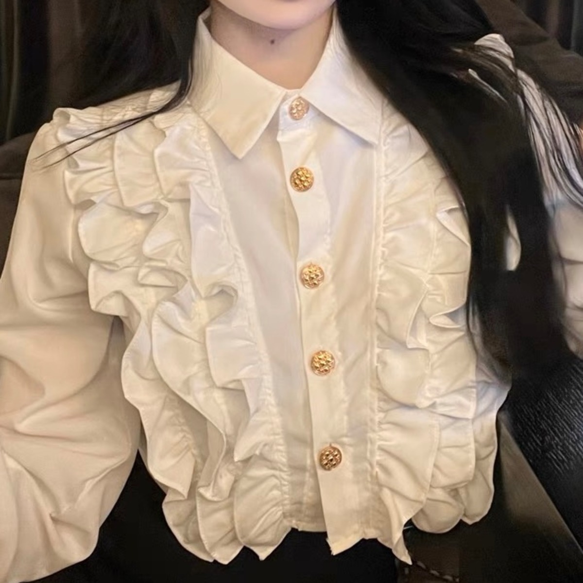 gathered ruffles and cropped blouse A0226 | frenty