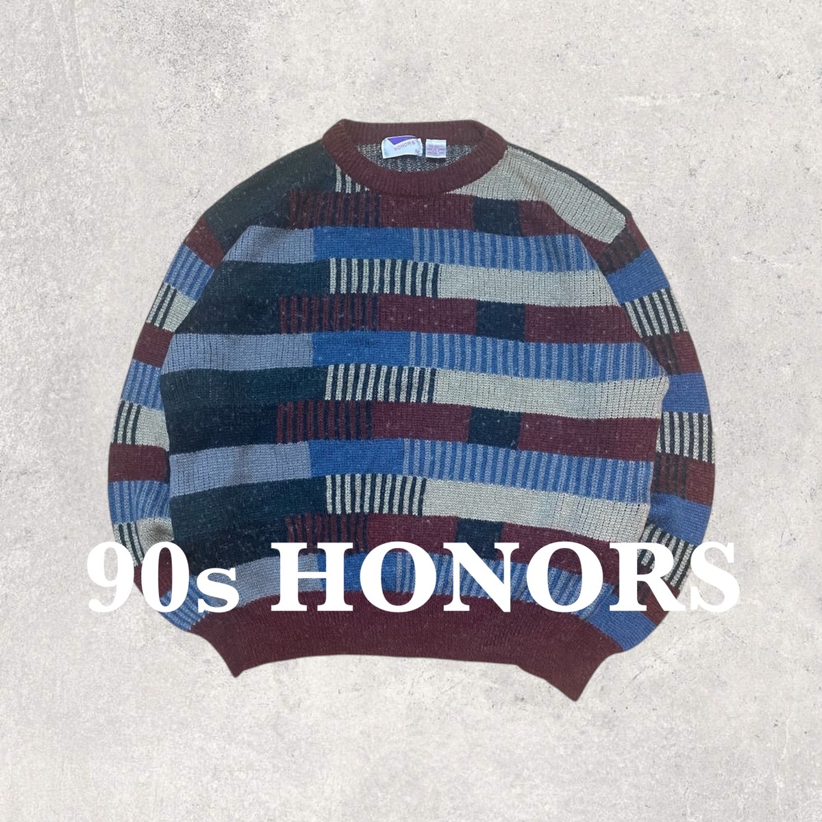【90s】" HONORS " 総柄 ニット セーター 古着 ビンテージ XL used vintage old knit sweater ...