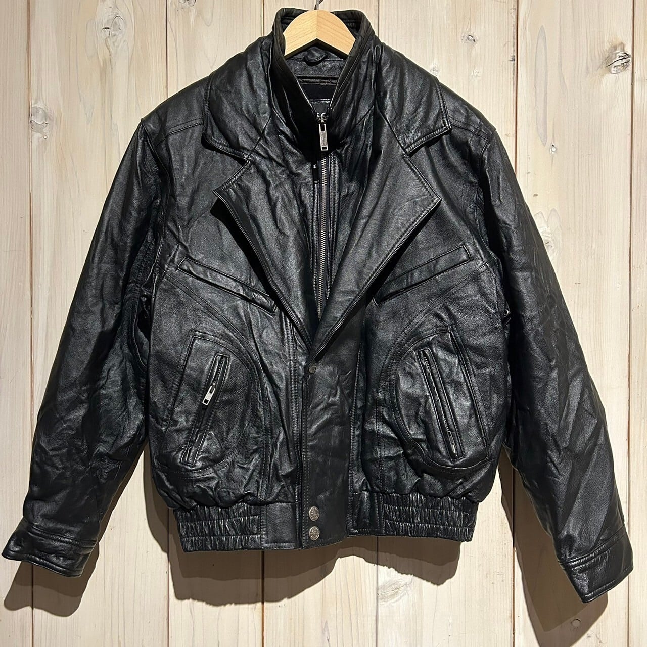 【a.k.a.C.a.k.a vintage】Layered Gimmick Design Loose Leather Jacket ...