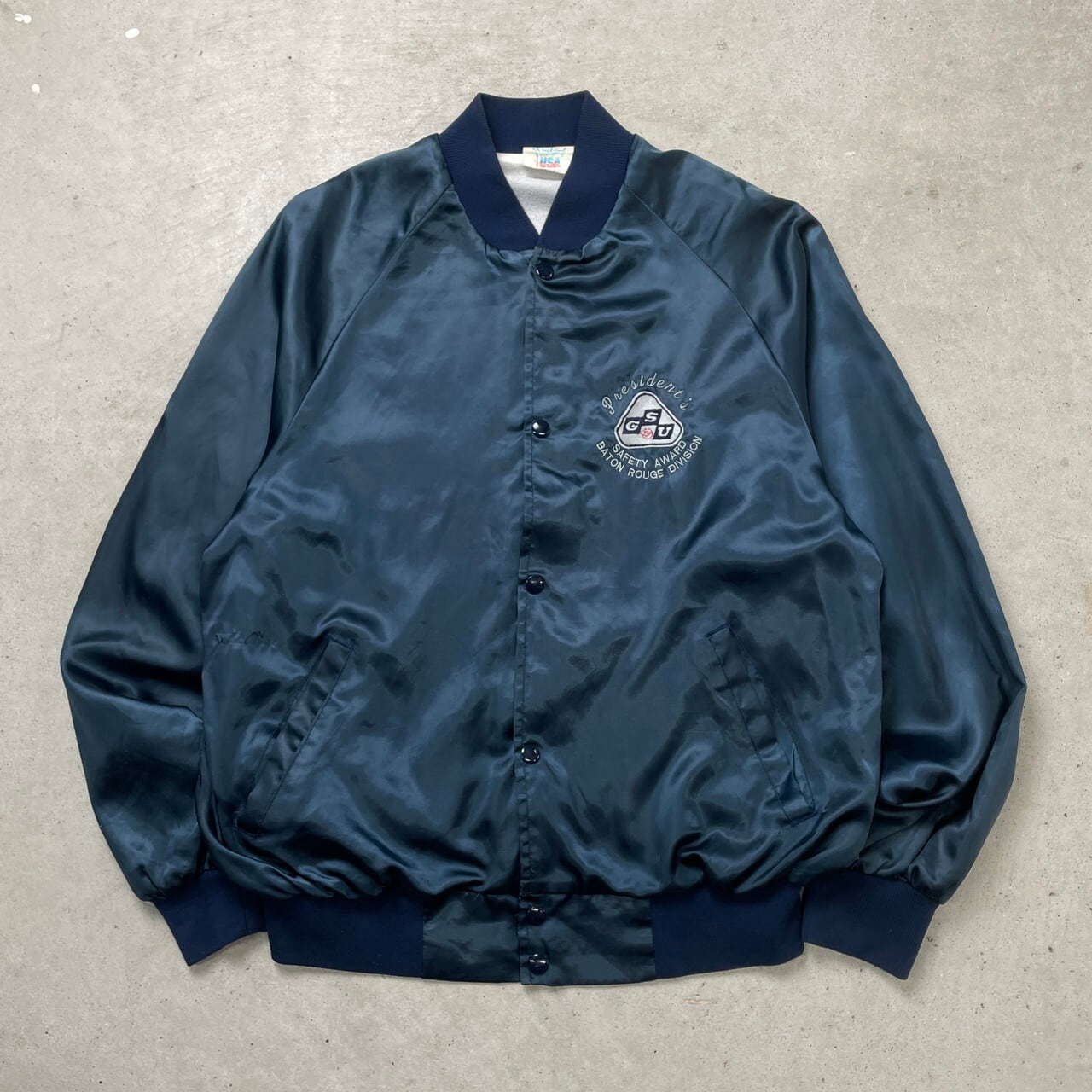 90年代 USA製 WestArk ナイロン サテンスタジャン 刺繍 メンズM相当 古着 90s ヴィンテージ VINTAGE 紺色【ナイロン ...