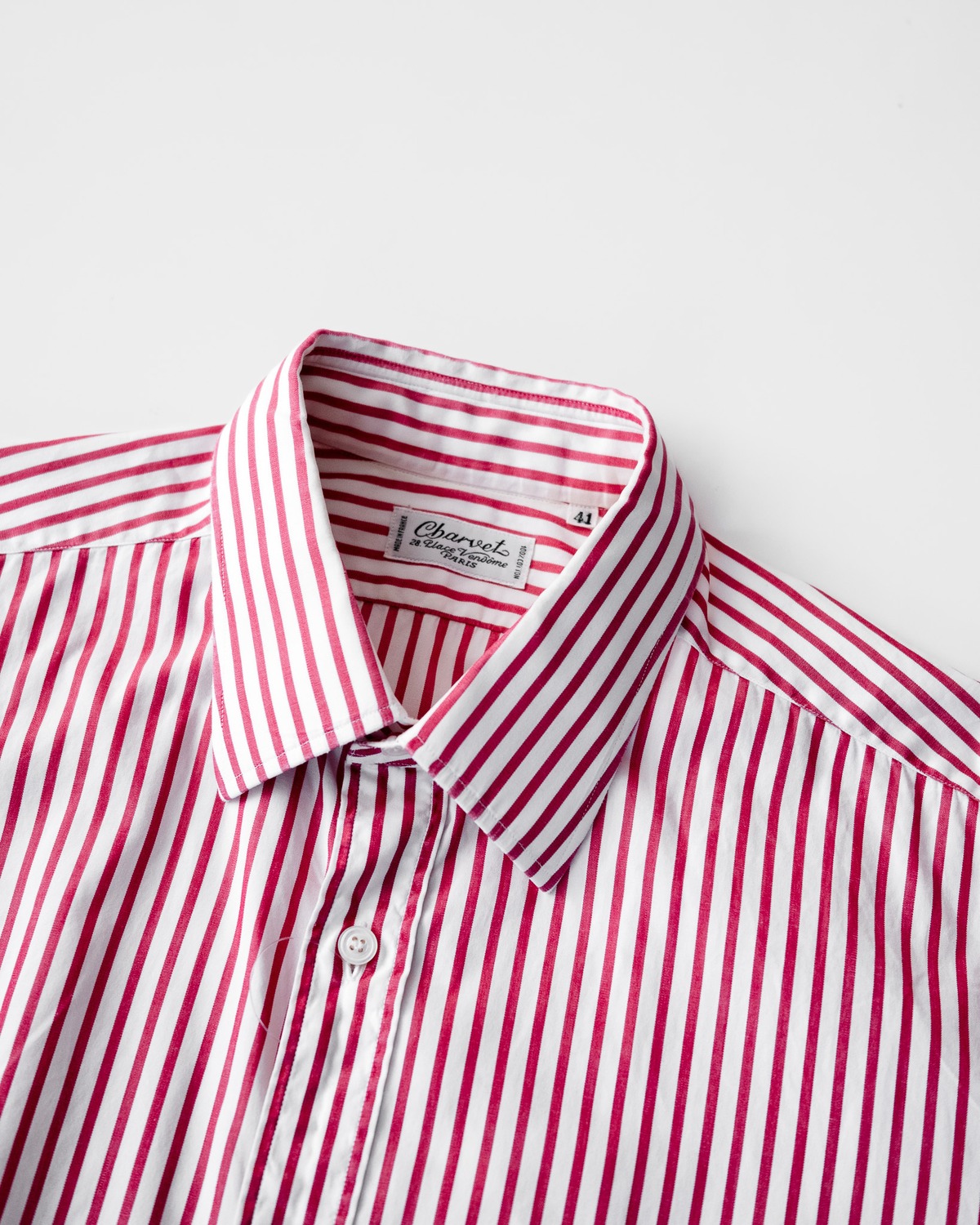 [80's~] "Charvet" Red Stripe Single Cuffs Regular Collar Shirt ...