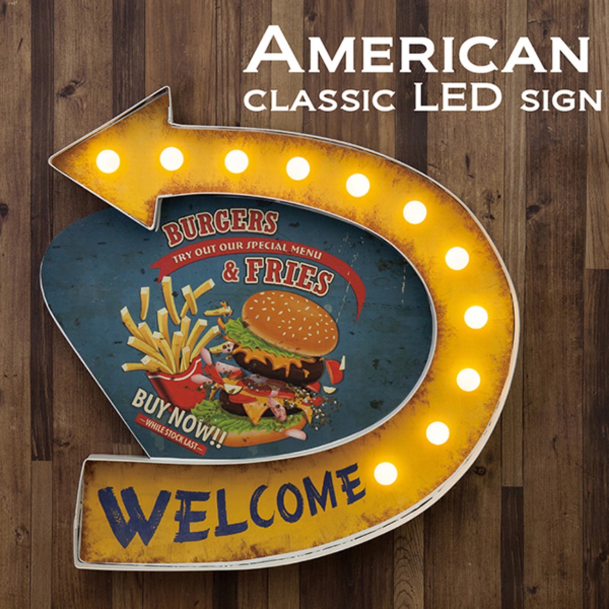 American Classic LED Sign アメリカンクラシック【BURGERS & FRIES】 | BIG POPPA