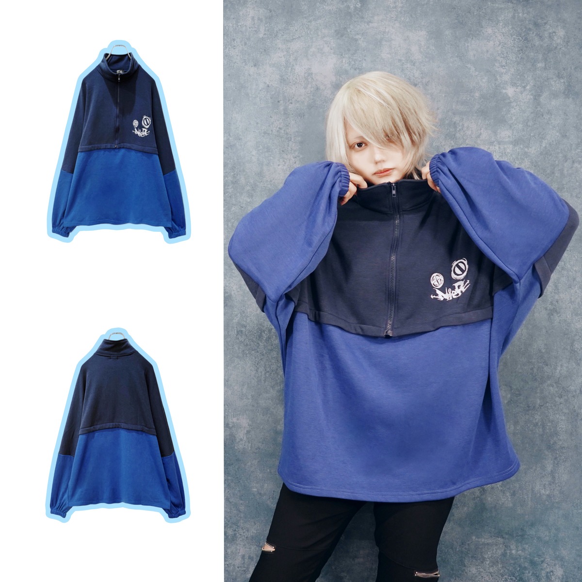 秋冬用DOUBLE COLOR HALF ZIP FLEECE PULLOVER【NAVY×BLUE】 | NIER CLOTHING