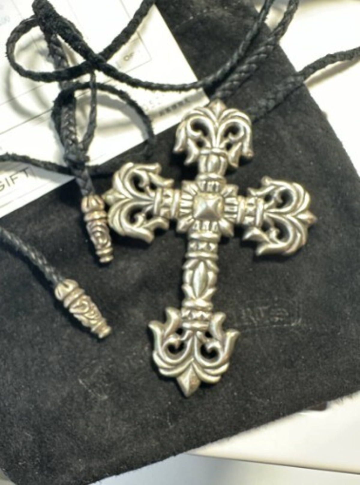 CHROME HEARTS クロムハーツ FILIG CROSS-LG ラージ フィリグリークロス ペンダントネックレス レザーブレイド ...