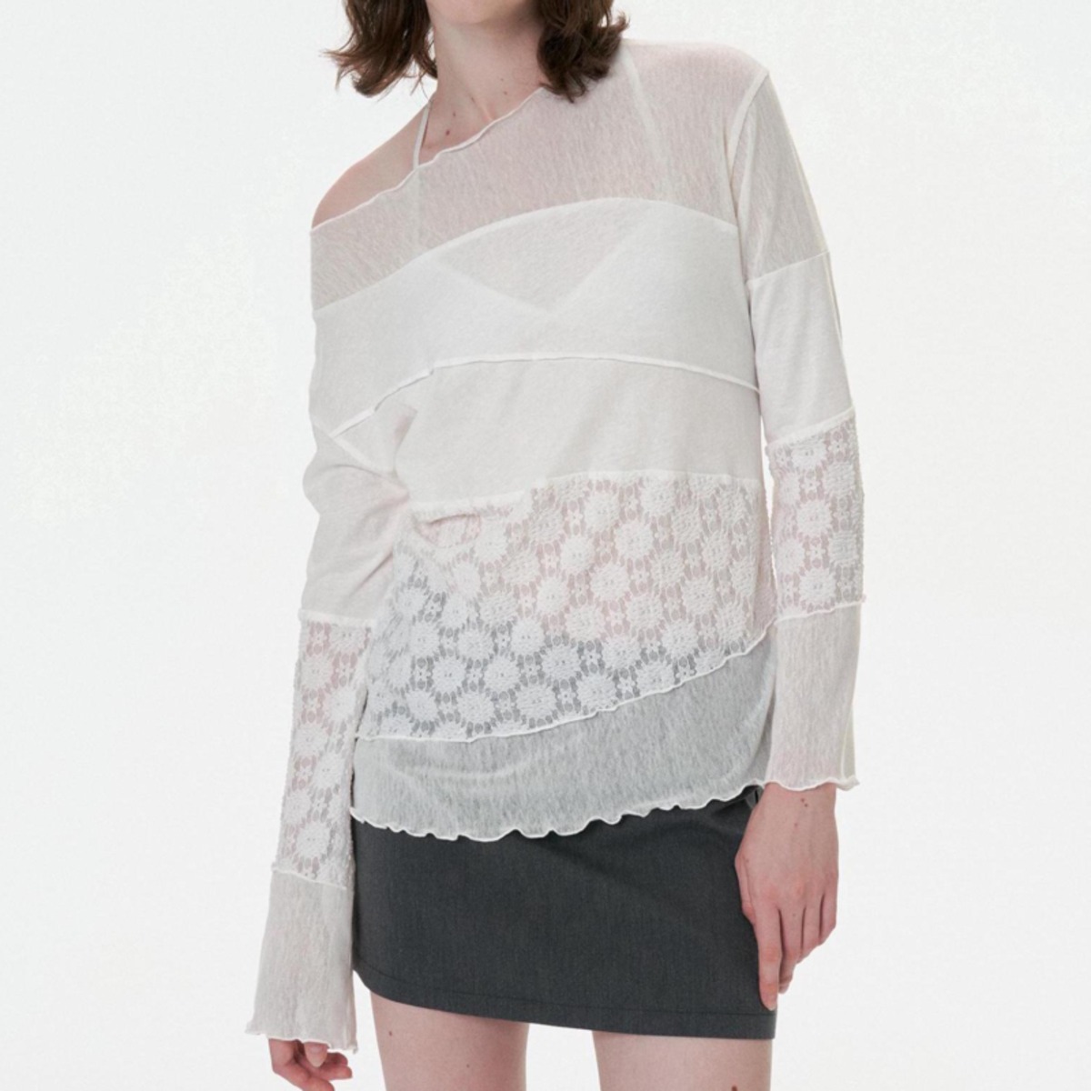 Lace sheer patchwork tops V2242 | ViCHIC.