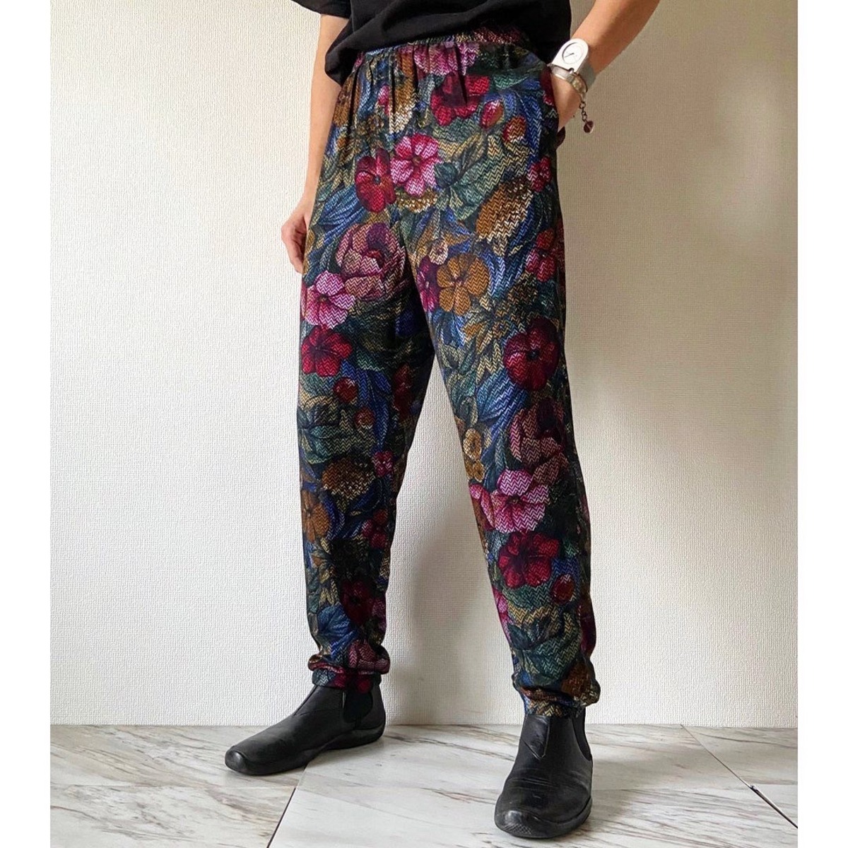 90s 〜 00s made in England viscose flower pattern pants | protocol