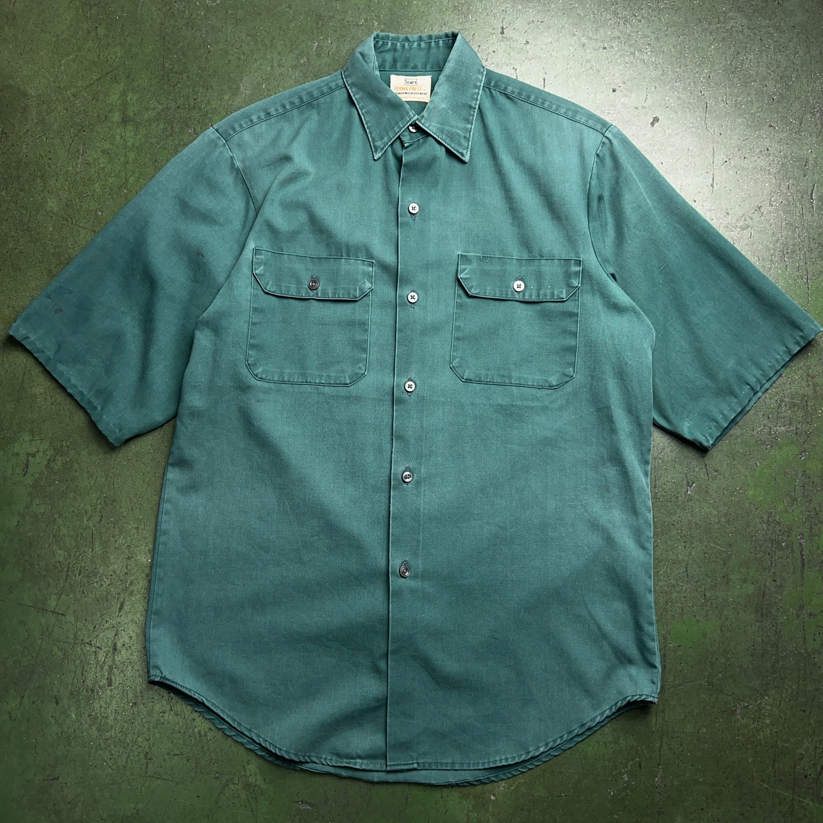 1970's Sears Work Shirt S/S Green 70年代 シアーズ ワークシャツ 半袖 ダークグリーン【1000A1600 ...