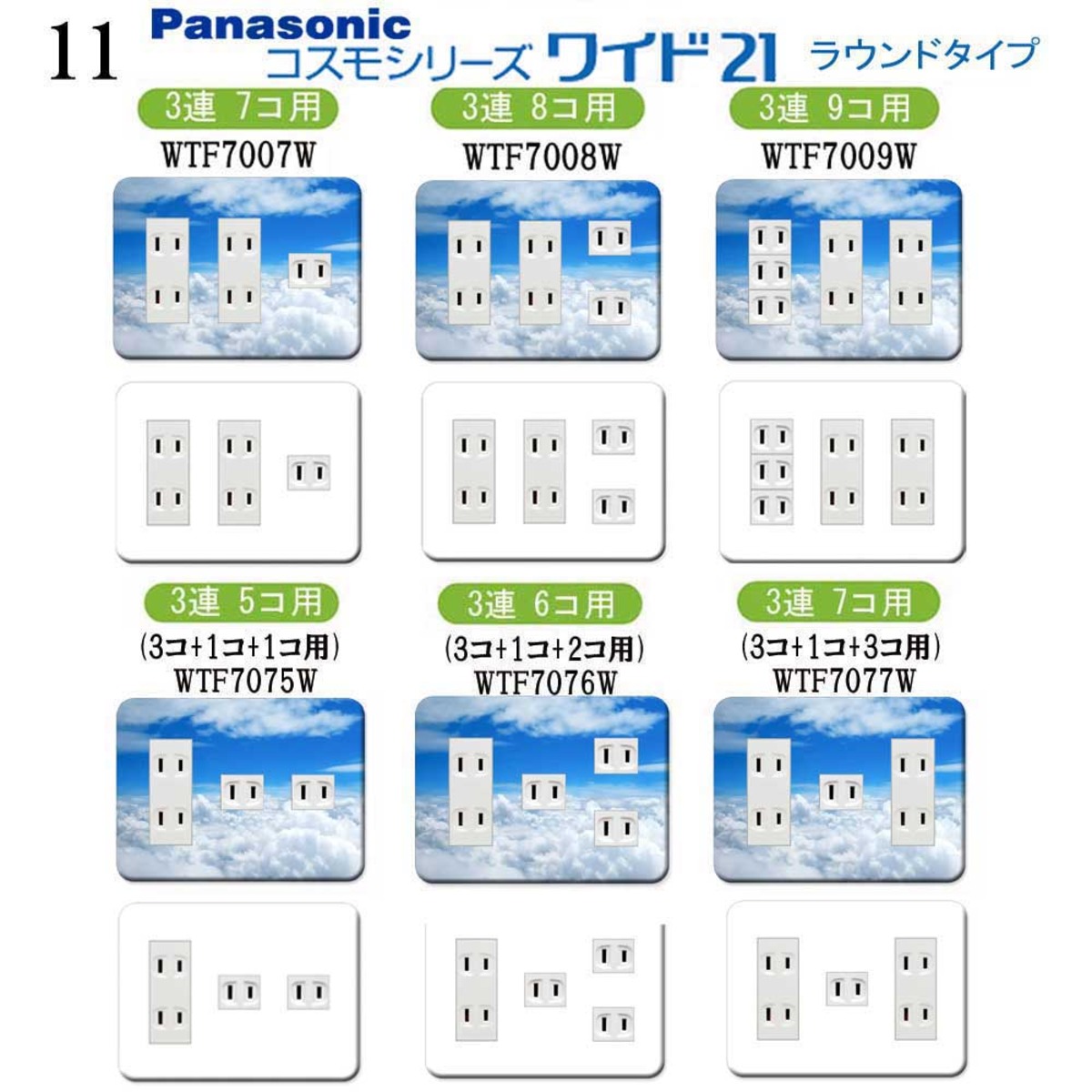 Photo 写真 (空) 11番パナソニック 【コスモワイドシリーズ21】3連 コンセントプレート スイッチプレート | CASEMAKER