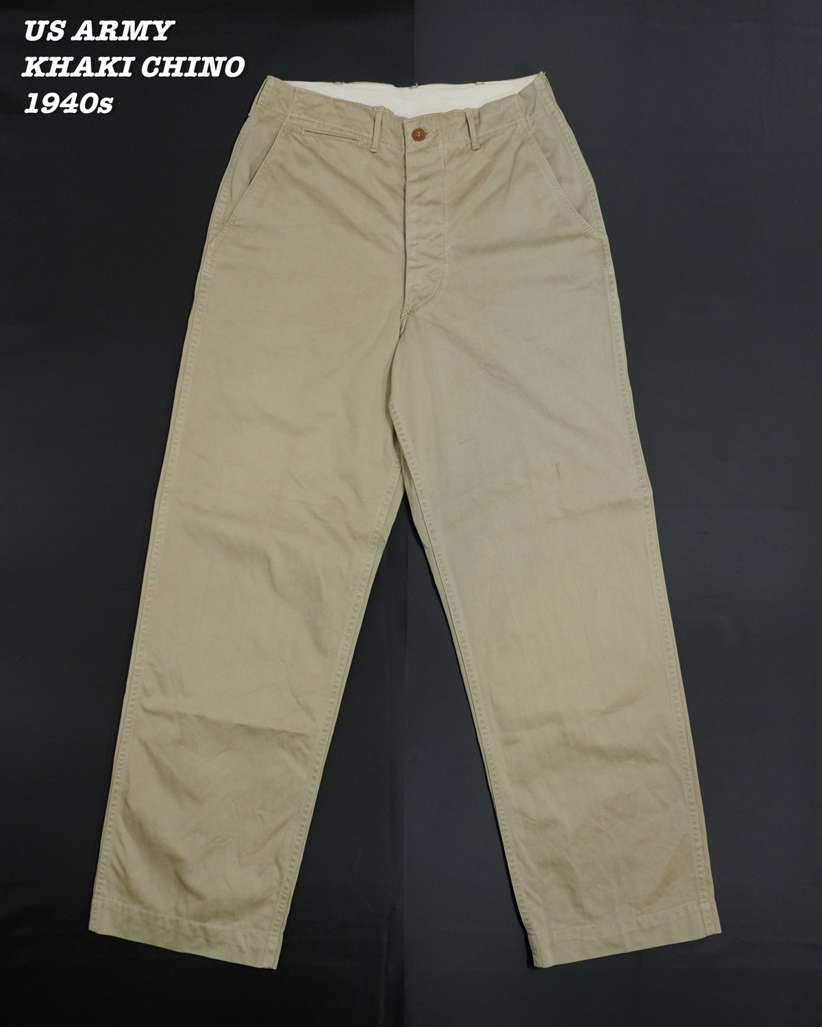US ARMY KHAKI CHINO TROUSERS 1940s W31 L33 MIL24038 | Loki Vintage&Used