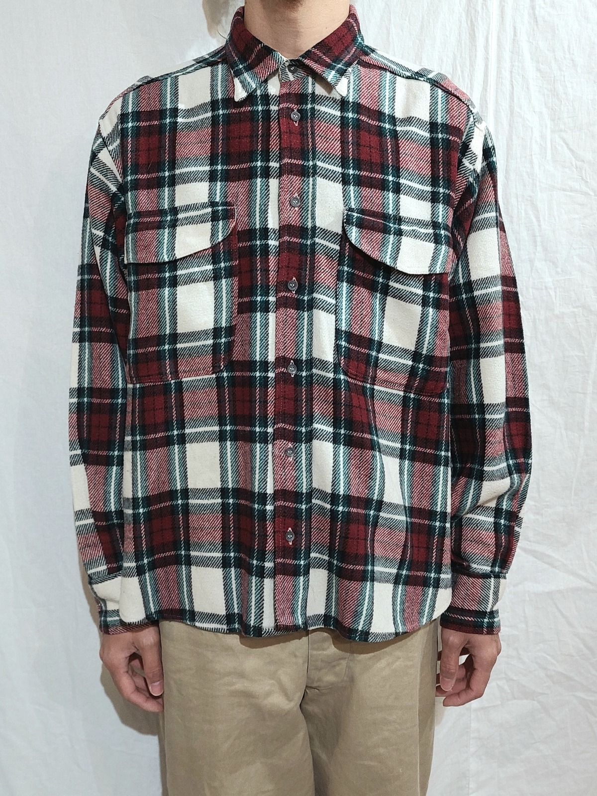 Benetton Wool blended check shirt /Made In Italy [m-813] | PREIN