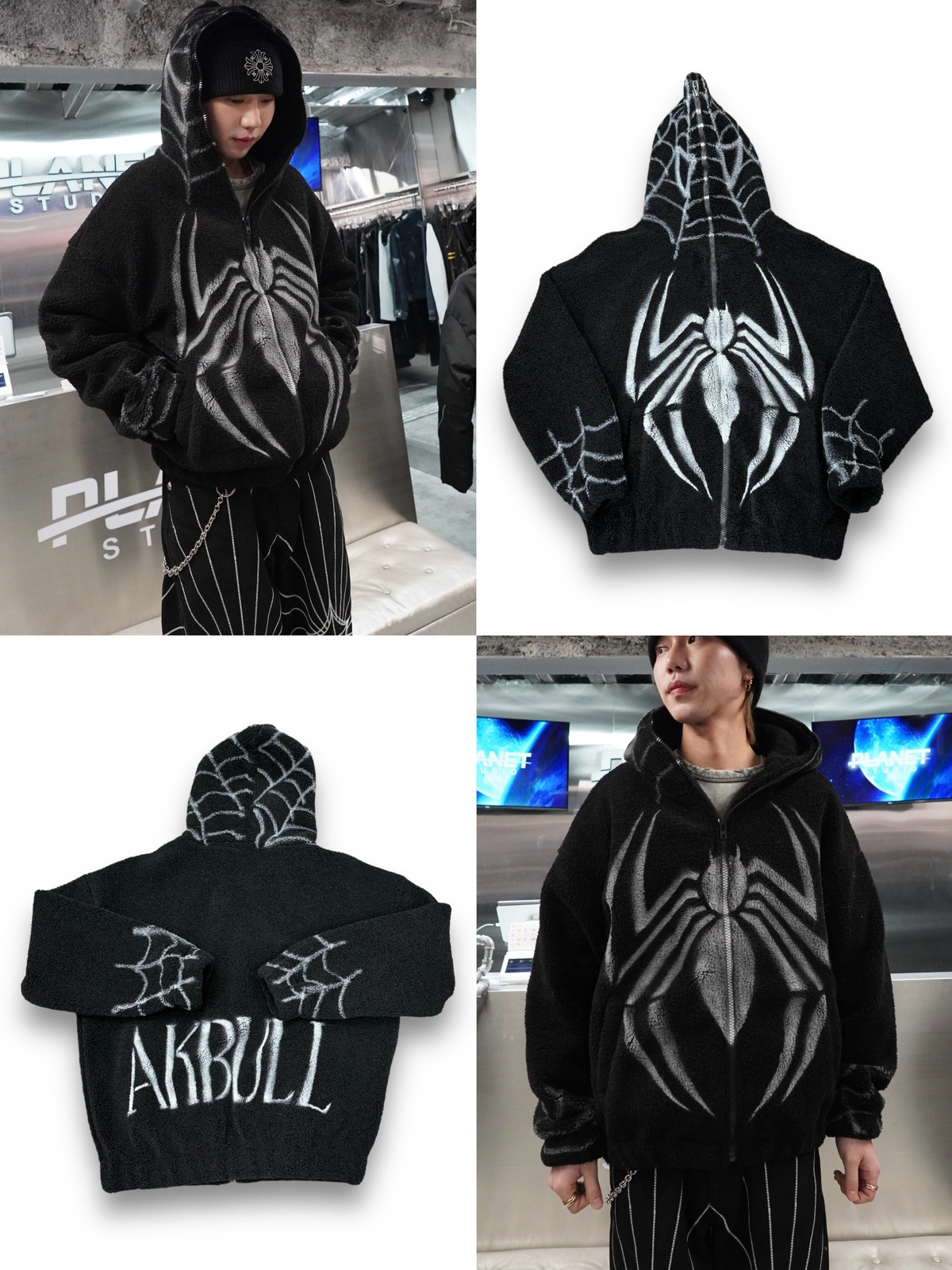 【PLANET STUDIO】spider graffiti boa zip hoodie | OVERTURE WEB SHOP