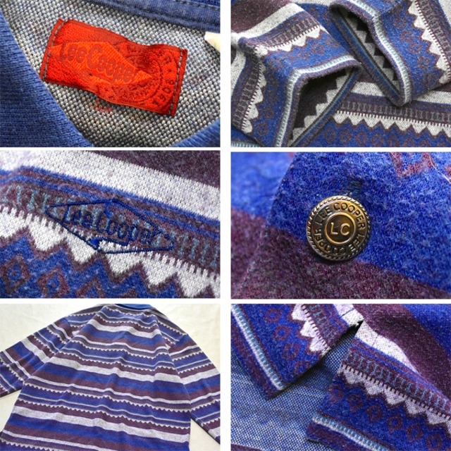 1点物 Lee Cooper柄物ボーダー長袖ポロシャツ古着メンズSMレディースOKアメカジブランド90sストリート/スポーツUSブランドT ...