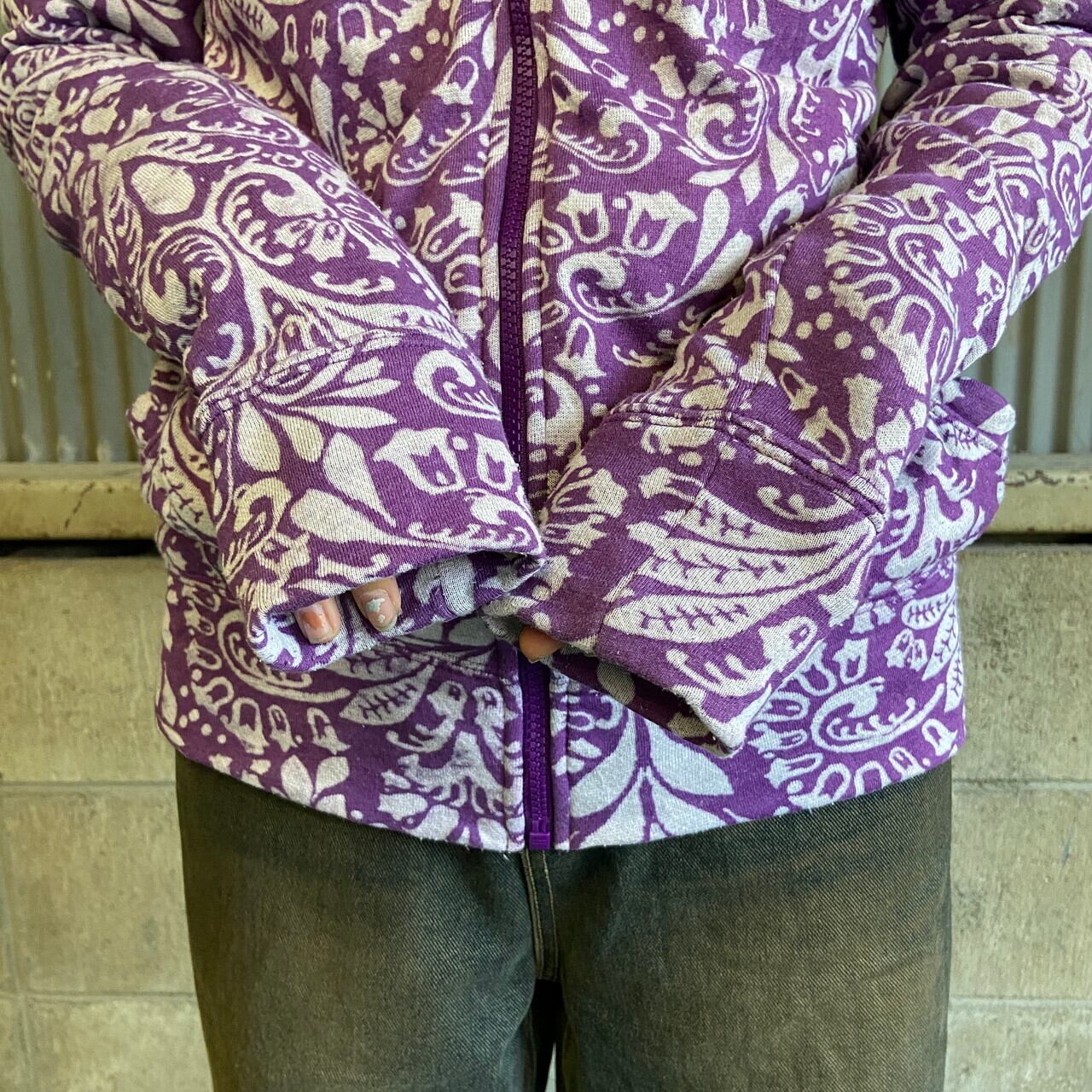 THE NORTH FACE ザ ノースフェイス ペイズリー柄 総柄 フルジップパーカー スウェットパーカー レディースS 古着 パープル ...