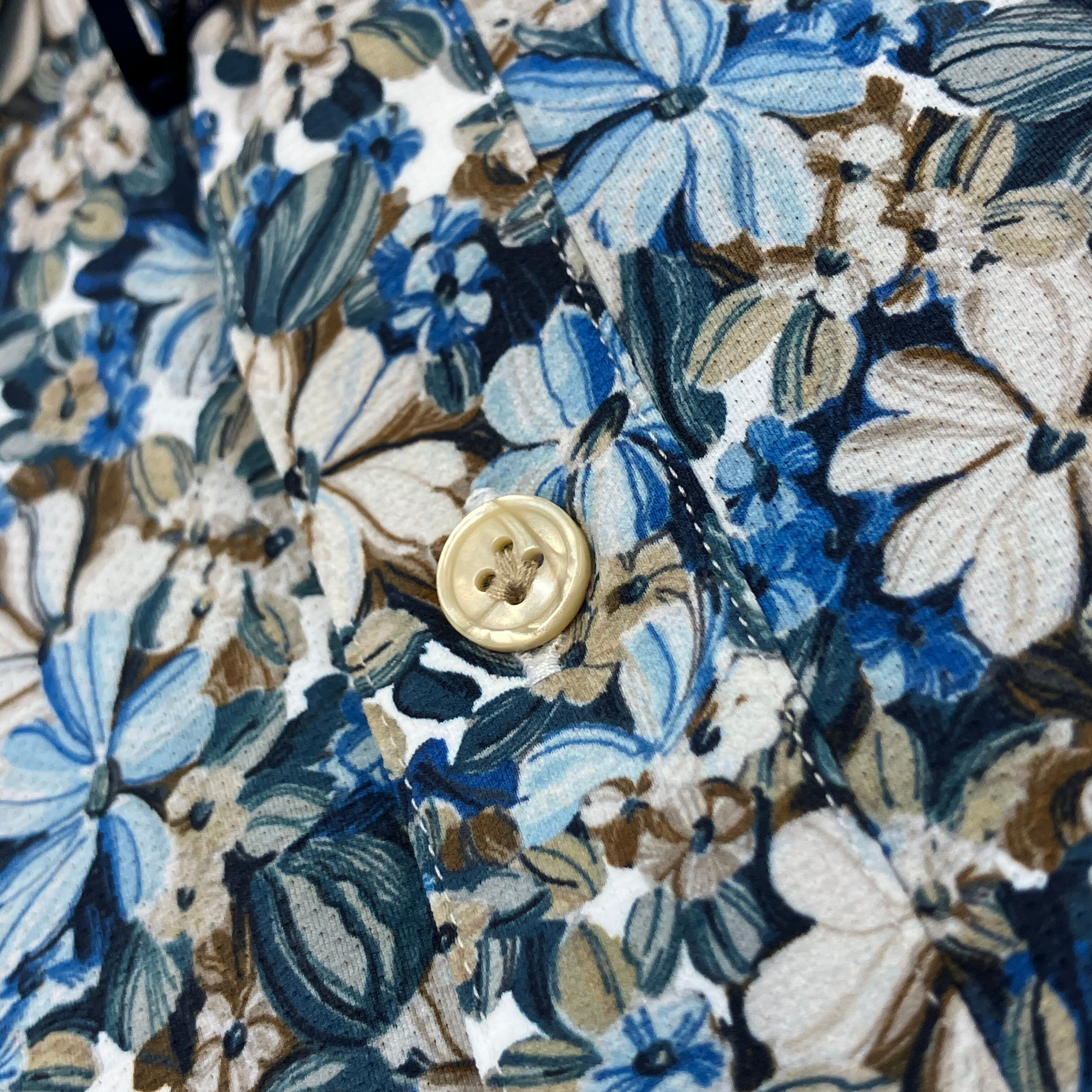 ORIAN NYLON STRETCH BLUE FLOWER POLO SHIRT 《XXXL》 | safarionline