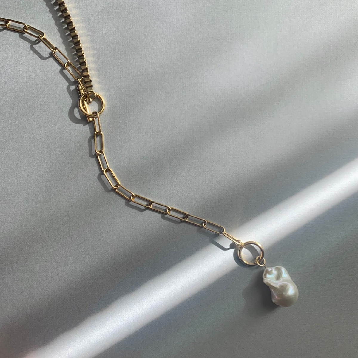 baroque perl chain necklace gold | ANEU.