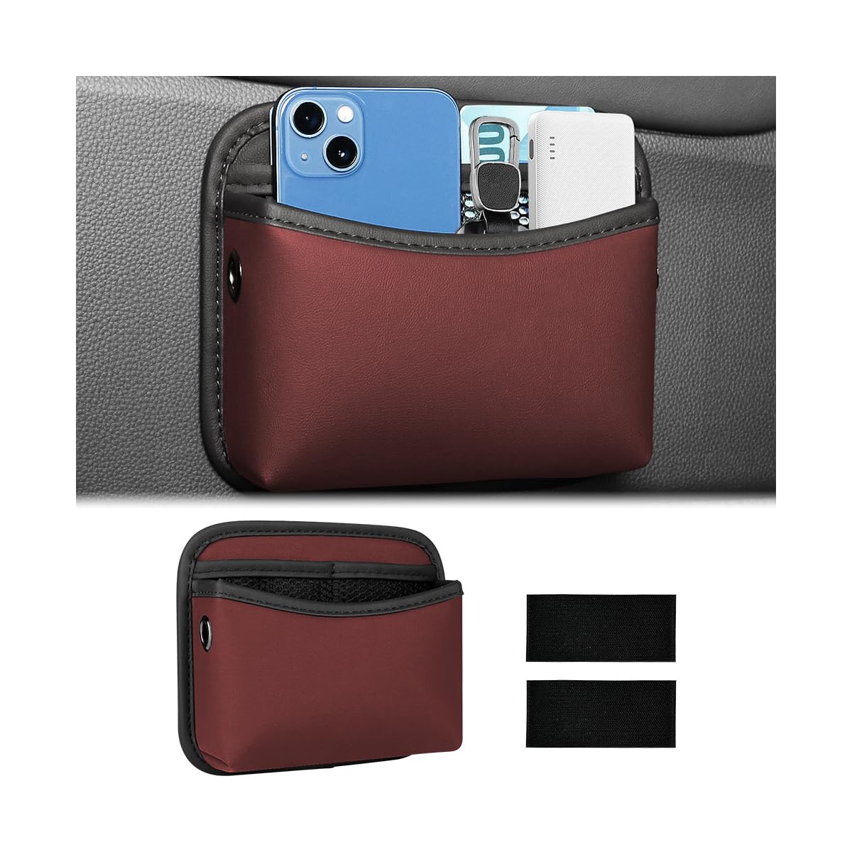 Osilly Car Seat Side Pocket Organizer、レザーオートモーティブシートギャップフィラー、携帯電話財布のキー ...