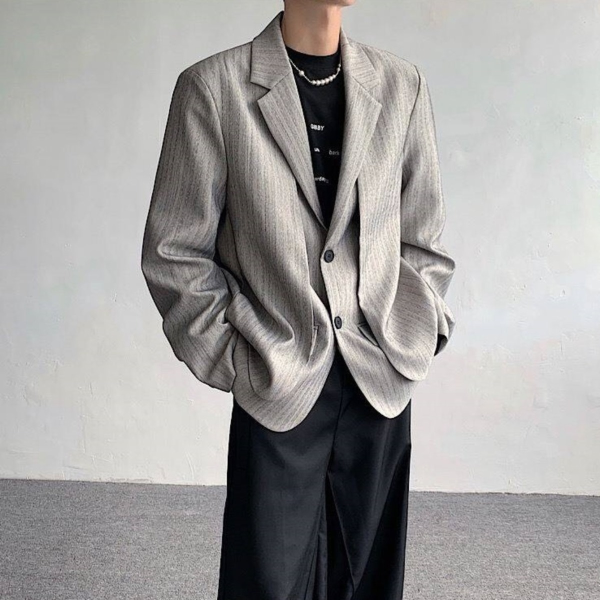 フェイクレイヤード ストライプ柄マニッシュジャケット D11381 | 韓国メンズファッション専門店｜DiKC(ディック)