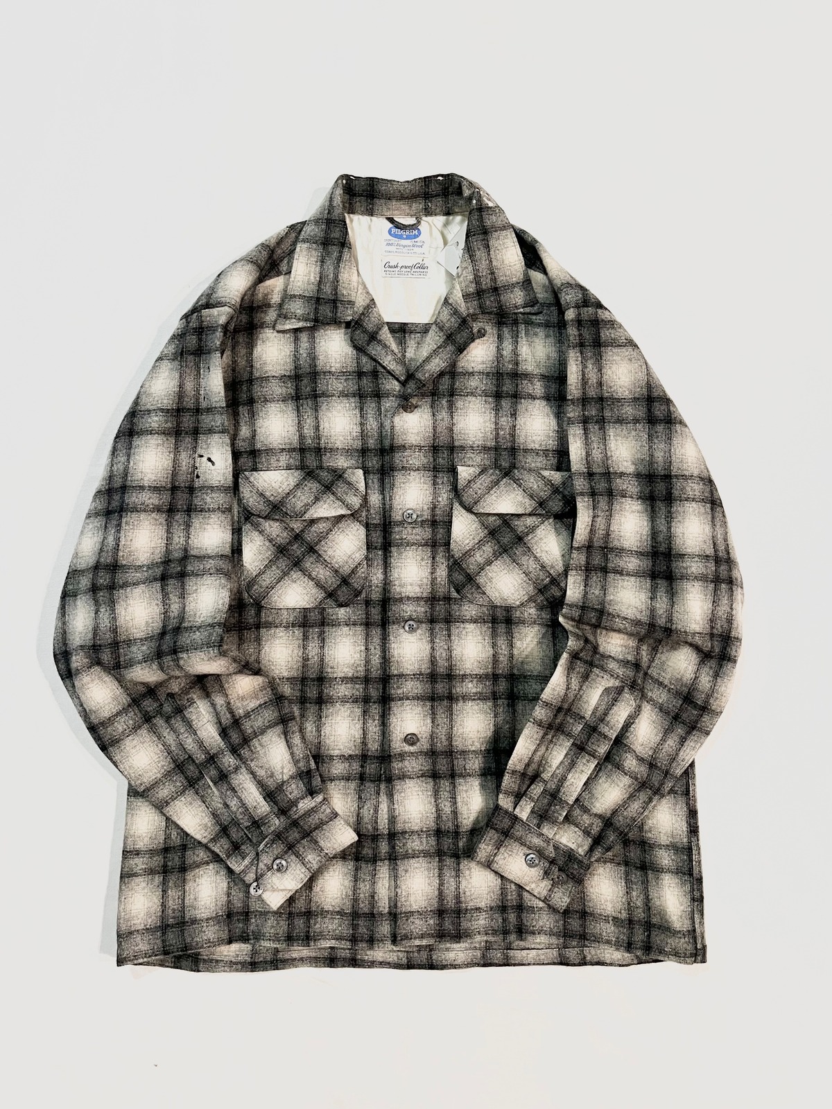 1960s PILGRIM wool ombre plaid open collar shirt | Lily online shop