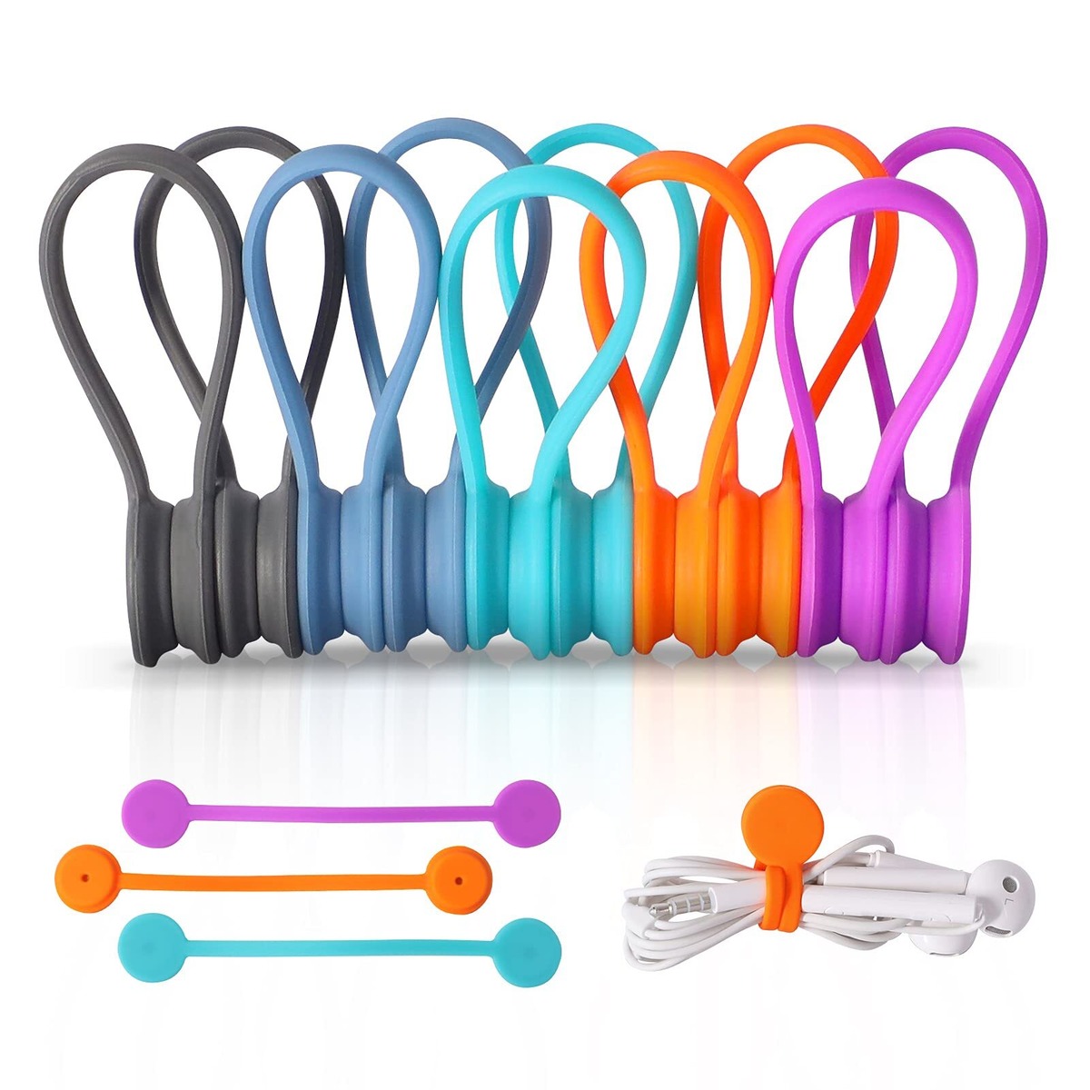 ケーブルクリップ 10個入り 新型万能クリップ 長型 コードクリップ マグネットクリップ コード 収納 巻き取り 磁力コード イヤフォン USBケーブル 再利用可能 5色 By MAVEEK ...
