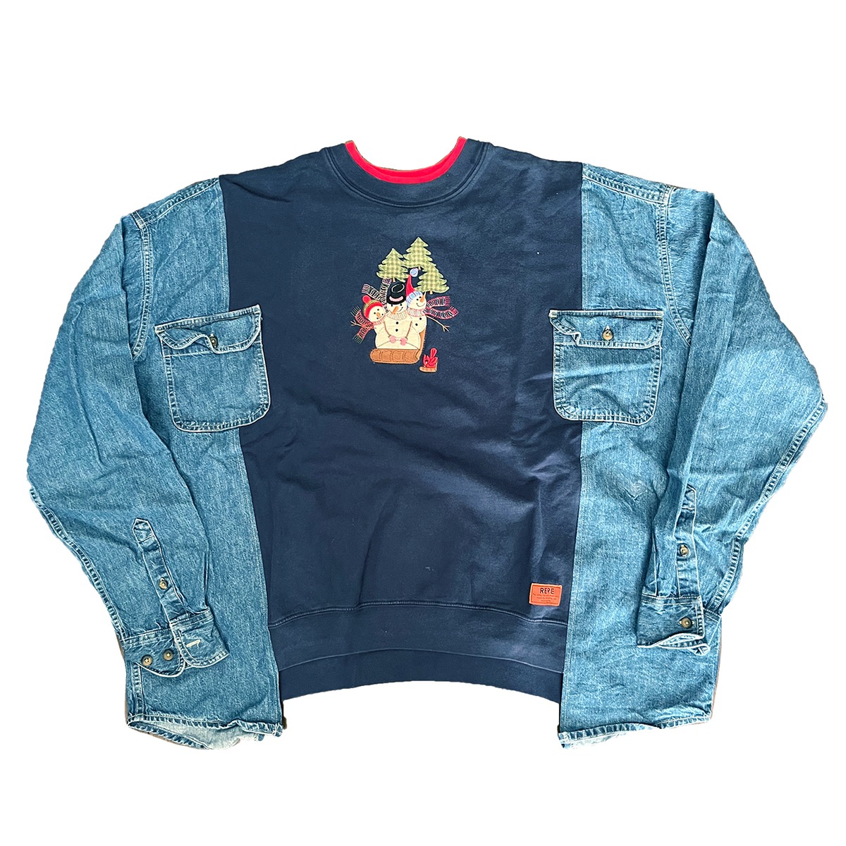 リメイク アップリケスウェット x デニムシャツ ワイドプルオーバー（男女兼用）R-1874J⑨ エコ サステナビリティ ヴィンテージ 再構築 ...