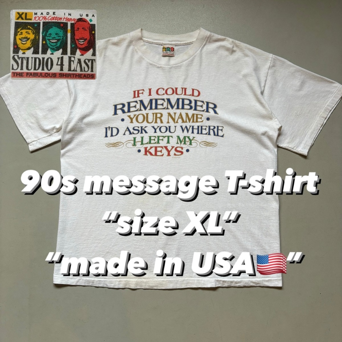 90s message T-shirt “size XL” “made in USA” 90年代 メッセージTシャツ Tee 半袖 白 両面 ...